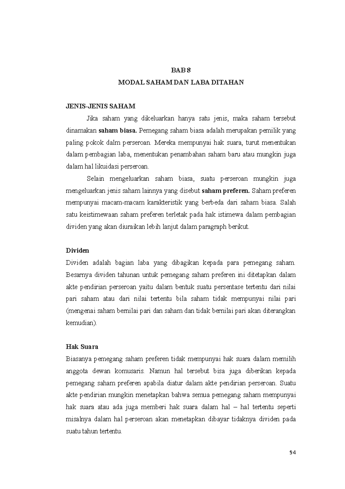 BAB-VIII Modal Saham DAN LABA Ditahan - BAB 8 MODAL SAHAM DAN LABA DITAHAN JENIS-JENIS SAHAM ...