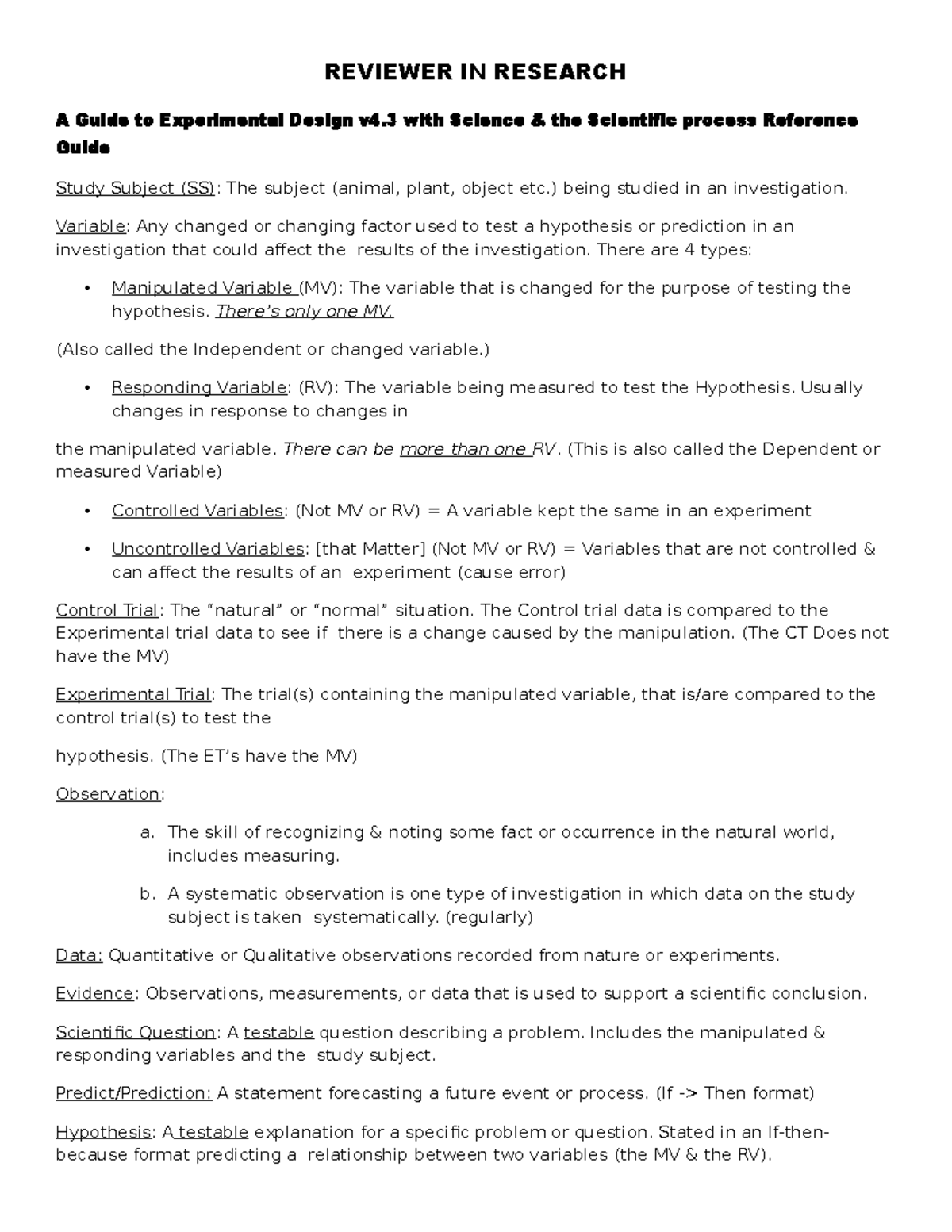 Reviewer-IN- Research - REVIEWER IN RESEARCH A Guide to Experimental ...
