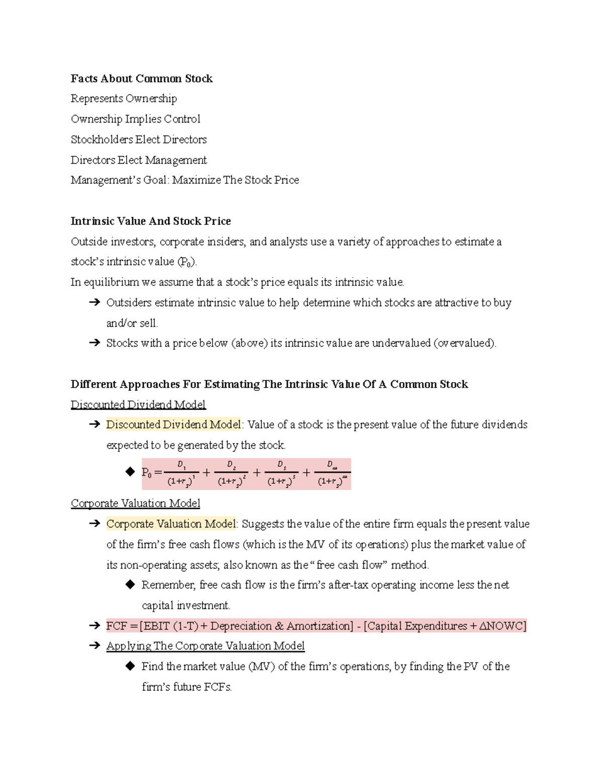 Chapter 9 - Stocks And Their Valuation - Facts About Common Stock ...