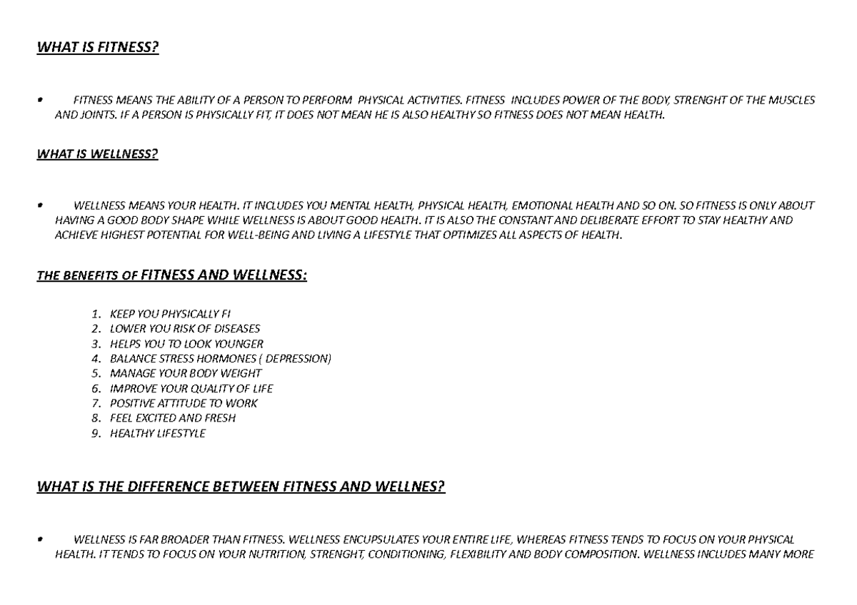Pe and health module - WHAT IS FITNESS? FITNESS MEANS THE ABILITY OF A ...