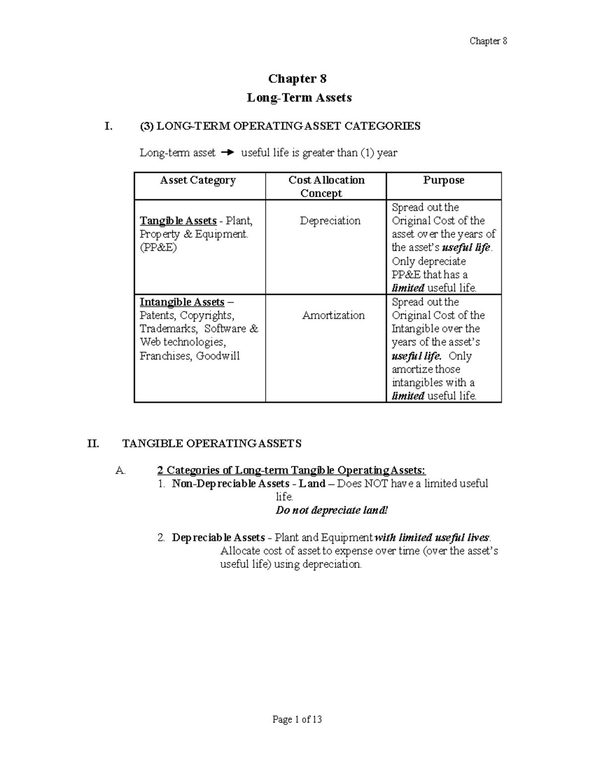 Supply Chain Chapter 8 - Chapter 8 Long-Term Assets I. (3) LONG-TERM ...