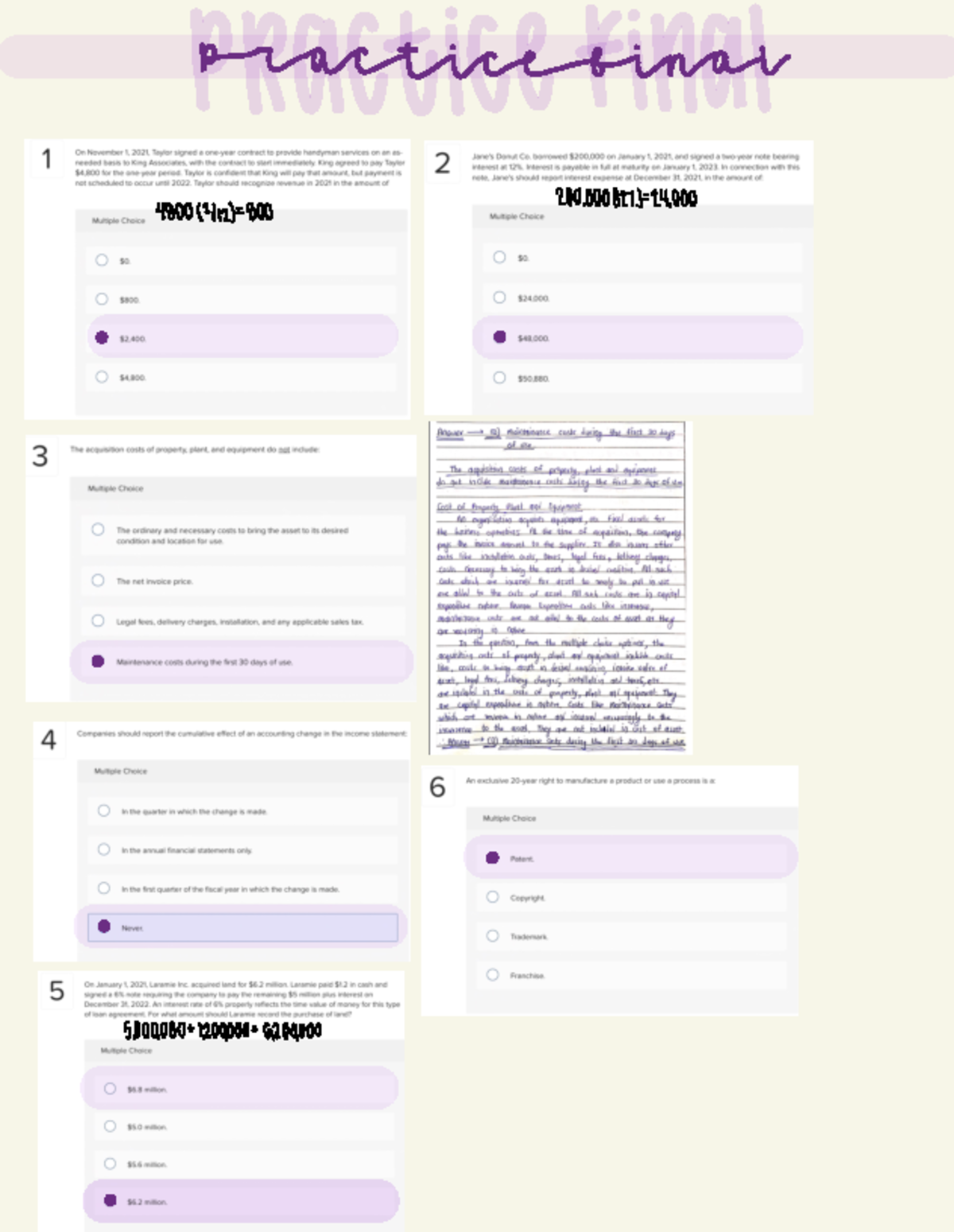 Practice final ch - Questions and answers. Answers include what I put ...