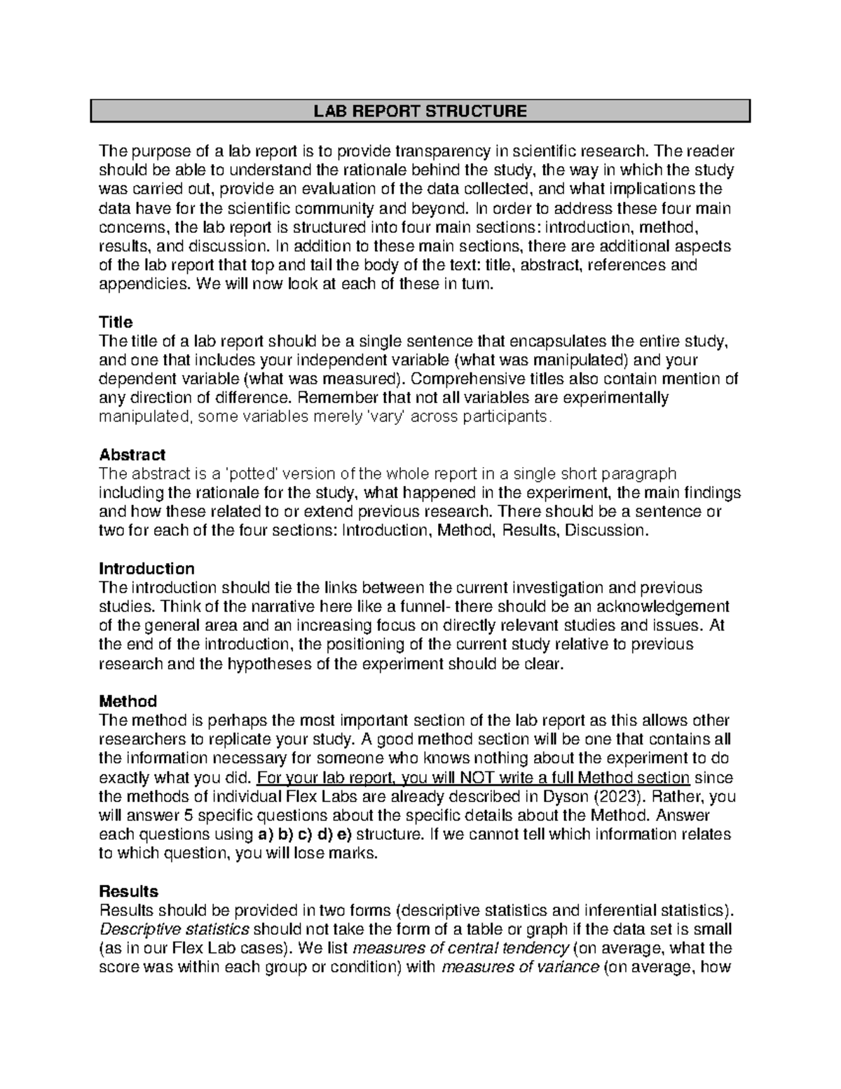 Written Assignment - LAB REPORT STRUCTURE The purpose of a lab report ...