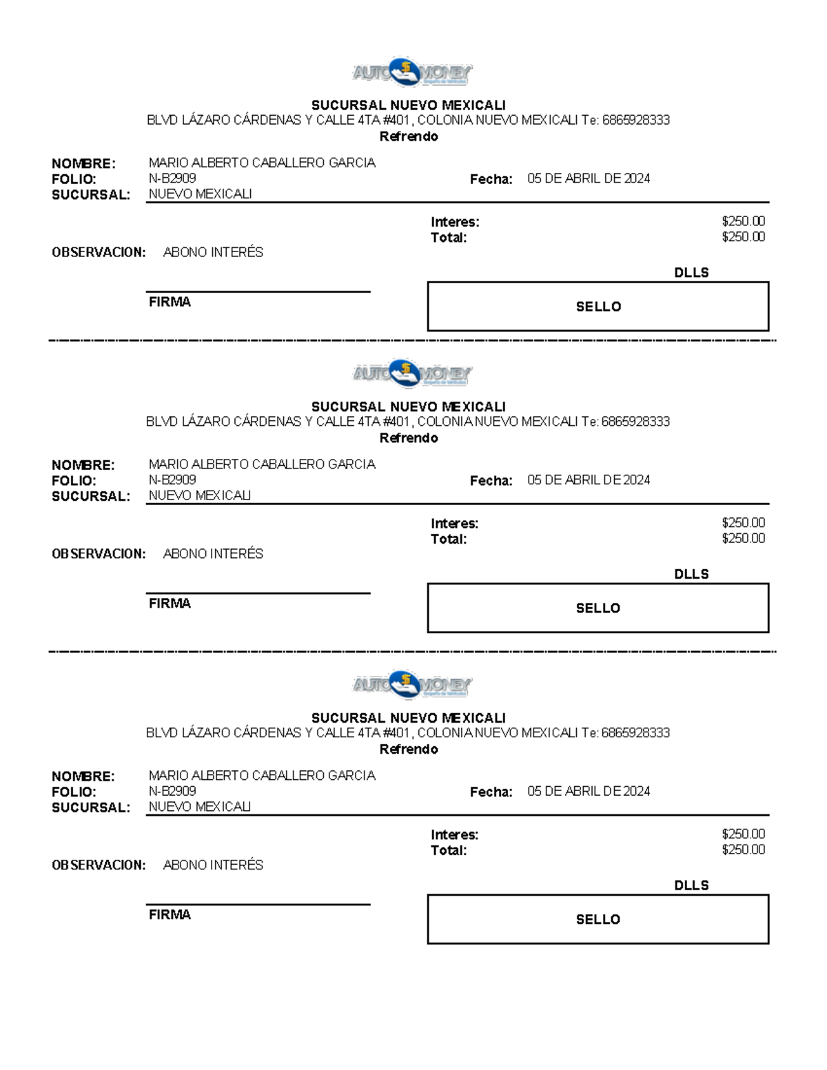 Recibo Abril B2909 - FRG ERTG ER ERGT WE - SUCURSAL NUEVO MEXICALI BLVD ...