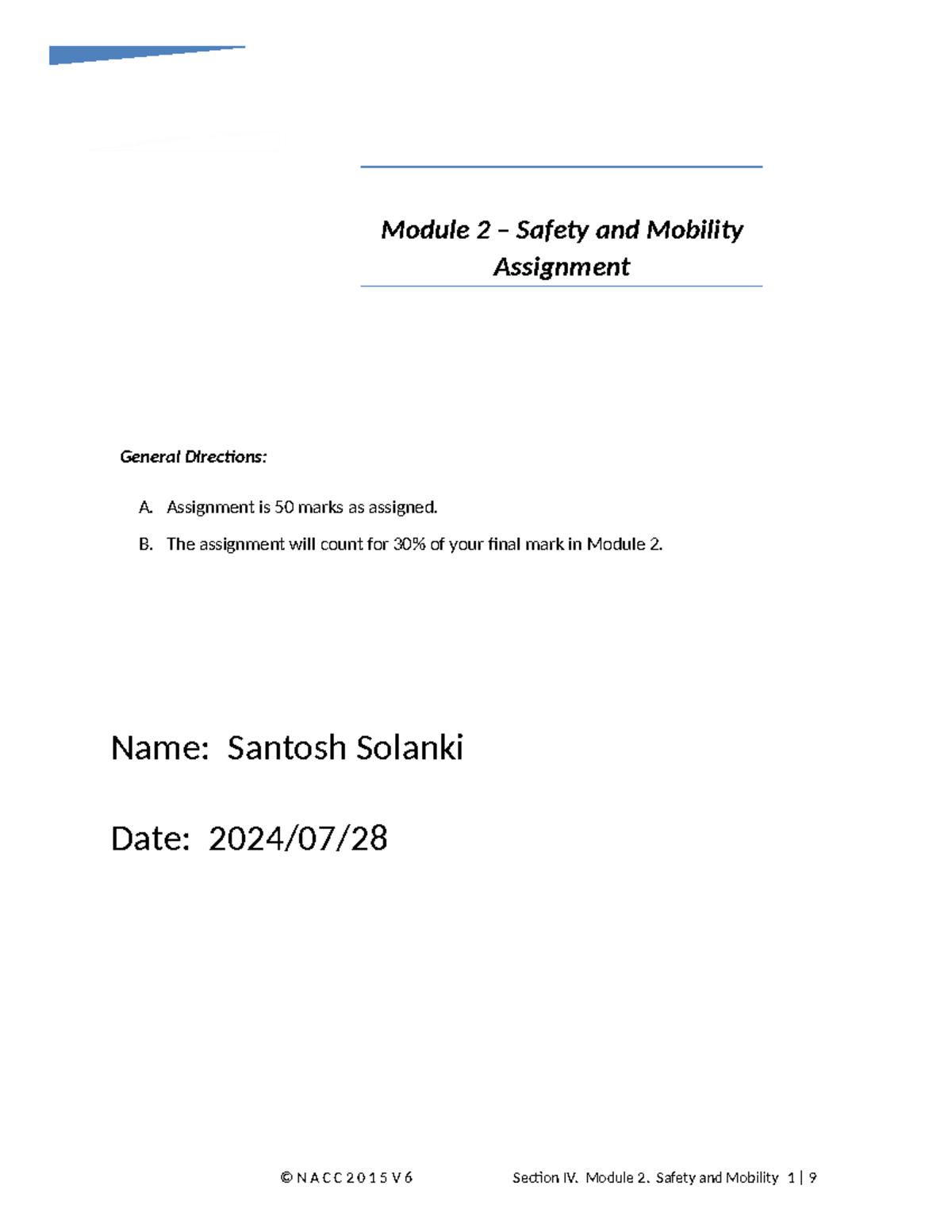 Safety & Mobility Assignment - Module 2 – Safety and Mobility ...