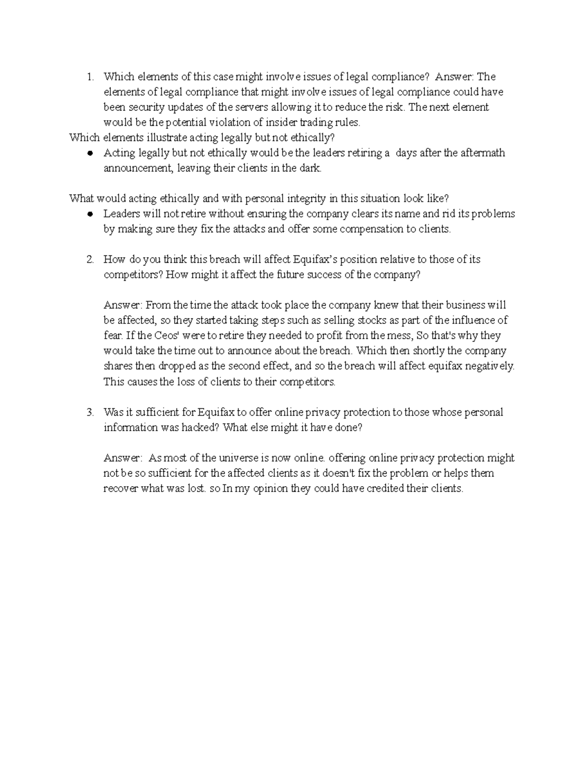 Phil Written assignment 1 - Which elements of this case might involve issues of legal compliance ...
