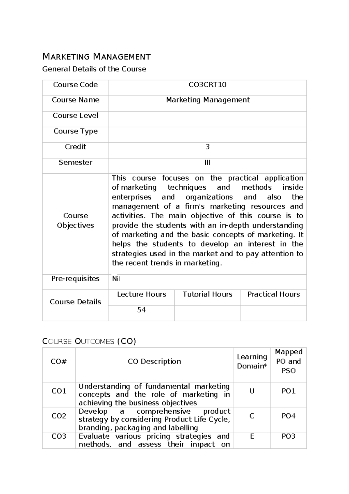 marketing management chapter notes - MARKETING MANAGEMENT General ...