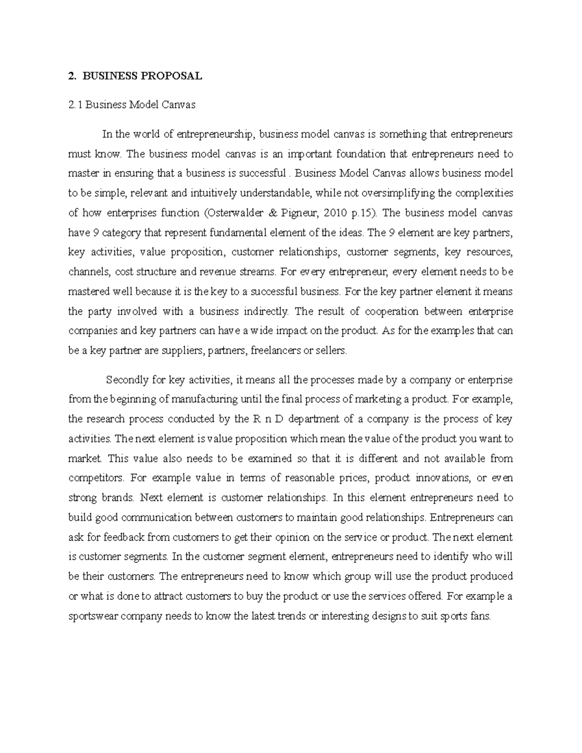 Bmc report fidah - 2. BUSINESS PROPOSAL 2 Business Model Canvas In the ...