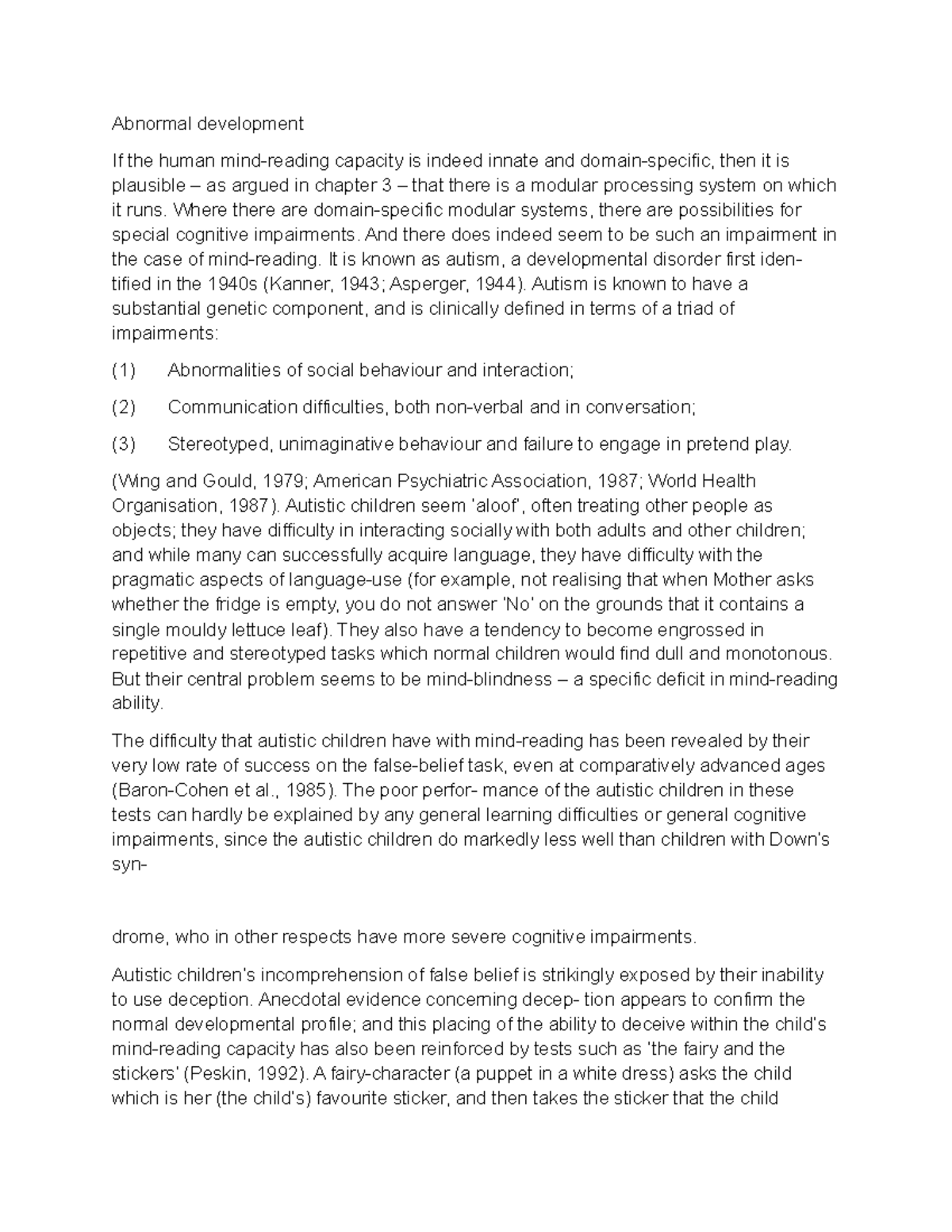 Abnormal development - difficulty that autistic children have with mind ...