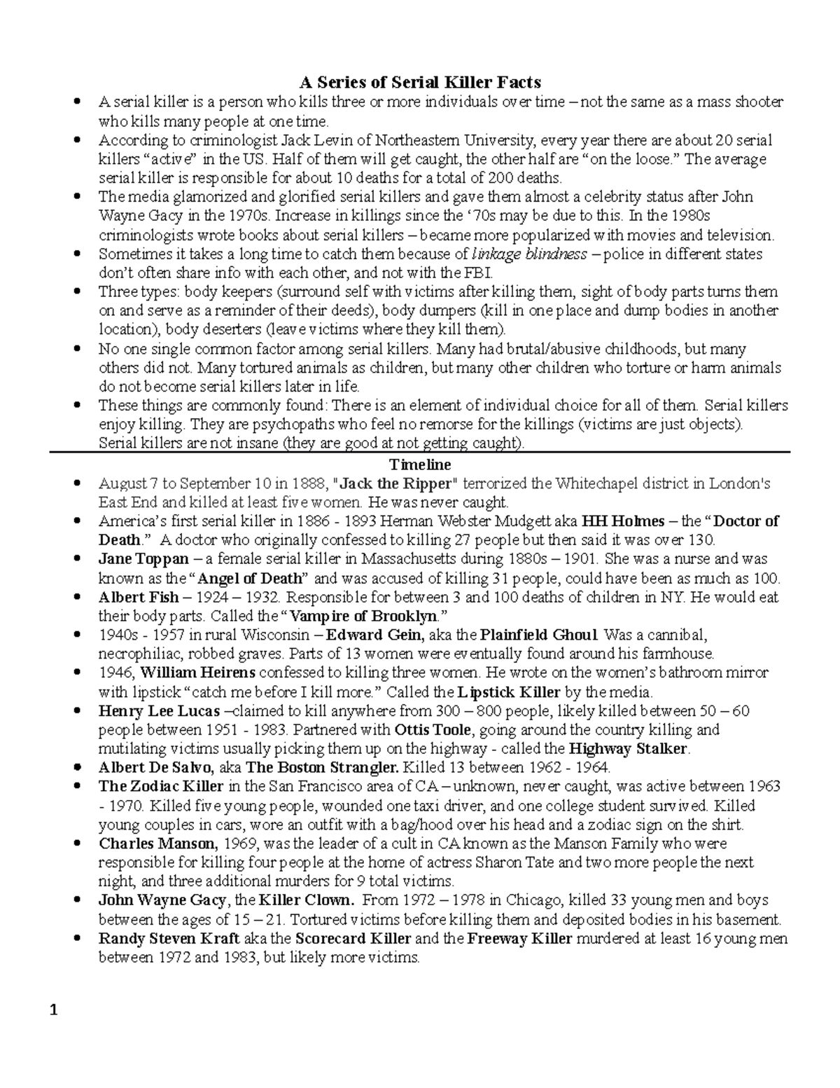 A Series of Serial Killer Facts shortversion - A Series of Serial ...