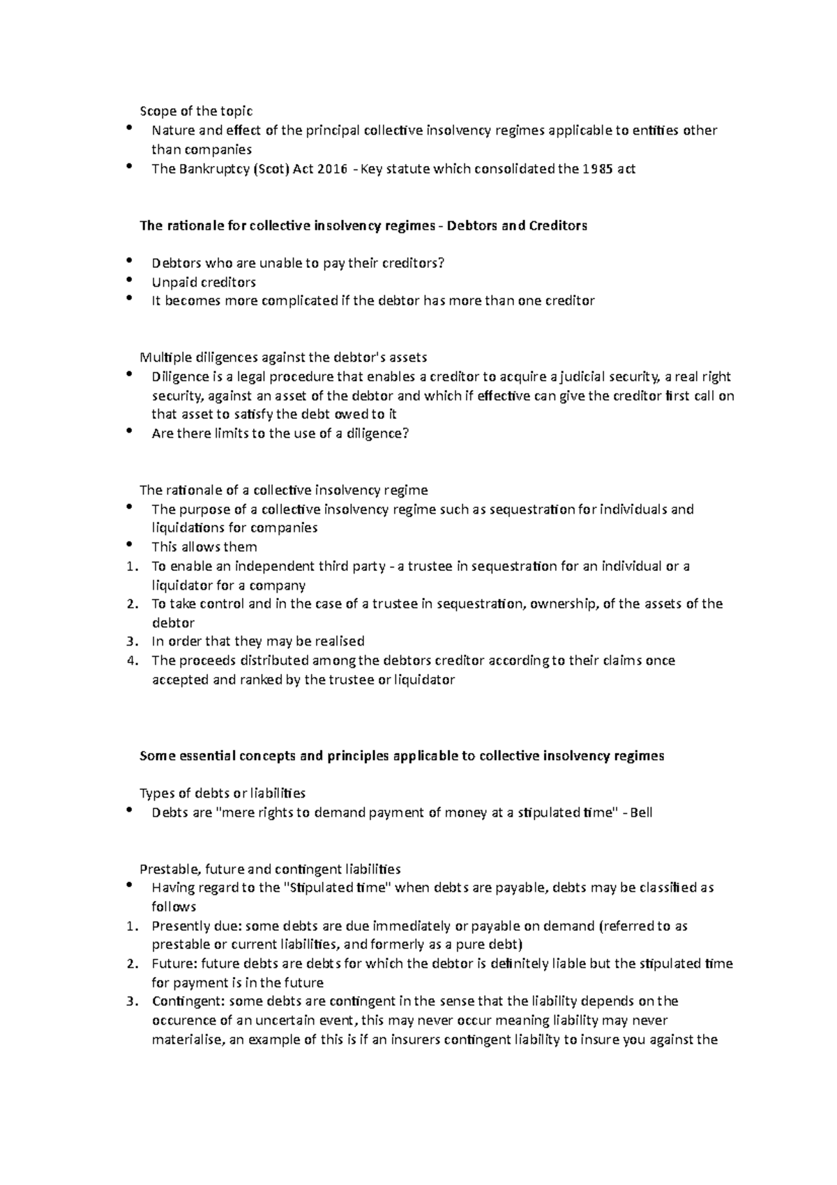 Scope of the topic insolvency - Scope of the topic Nature and effect of ...