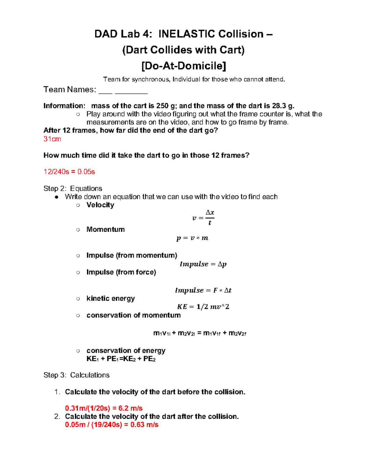 DAD Lab 4 - Inelastic Collision - DAD Lab 4: INELASTIC Collision ...