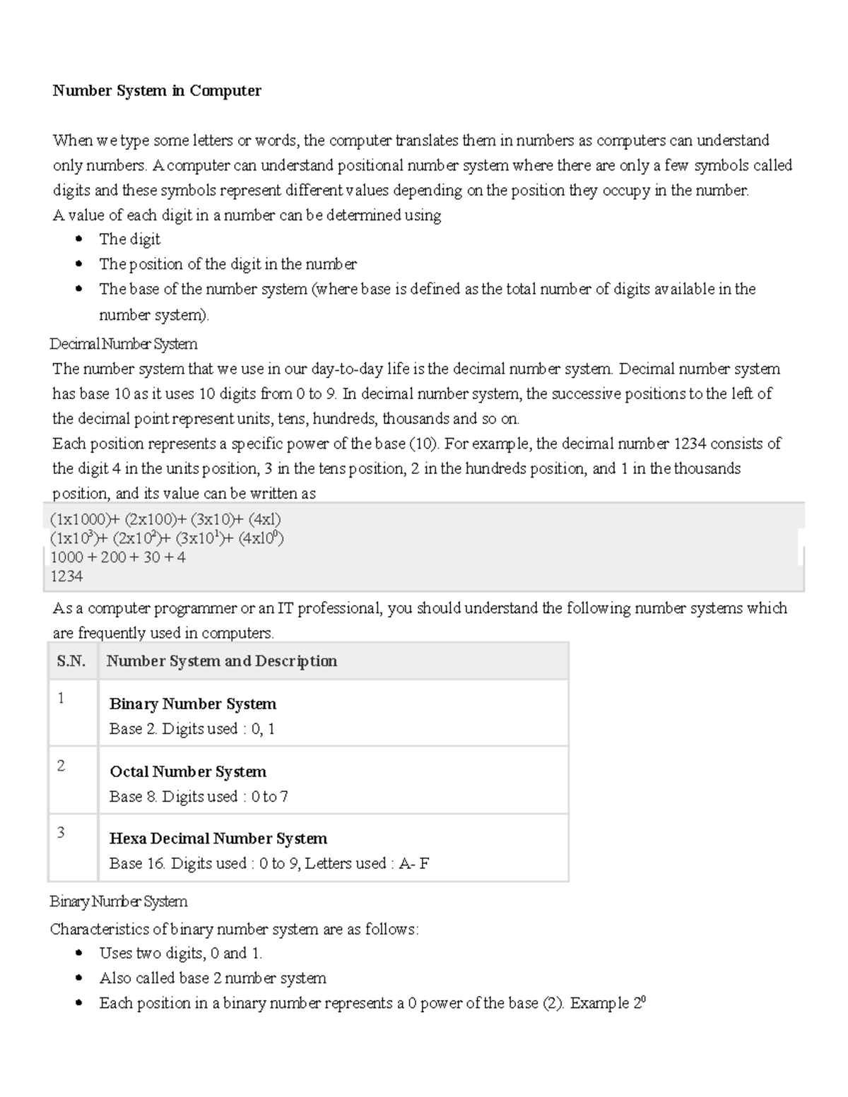 Number System in Computer - A computer can understand positional number ...