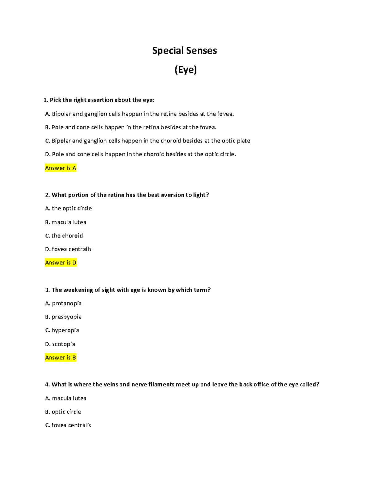 Special Senses (Eyes) - This are my practice quizzes for Anatomy and ...