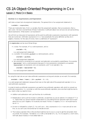 CS 2A Programming Lesson 1: Basics Section 1.1: Intro to Output and Program Structure - Studocu