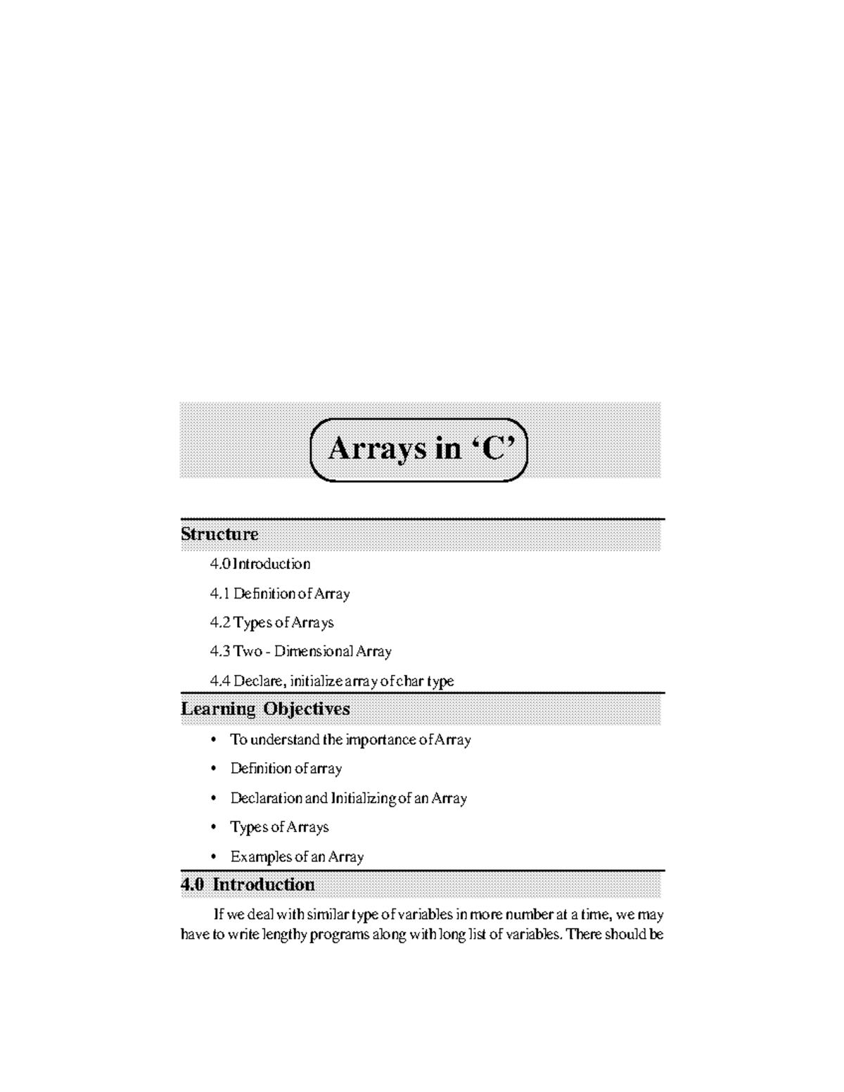 Arrays In C Computer Science And Engineering UNIT 4 Arrays In C