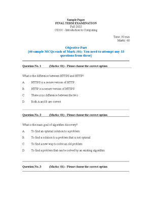 Cs101 1 to 81 Quiz - QUIZ - MCQS of CS ( MID Term ) Attention: Material ...