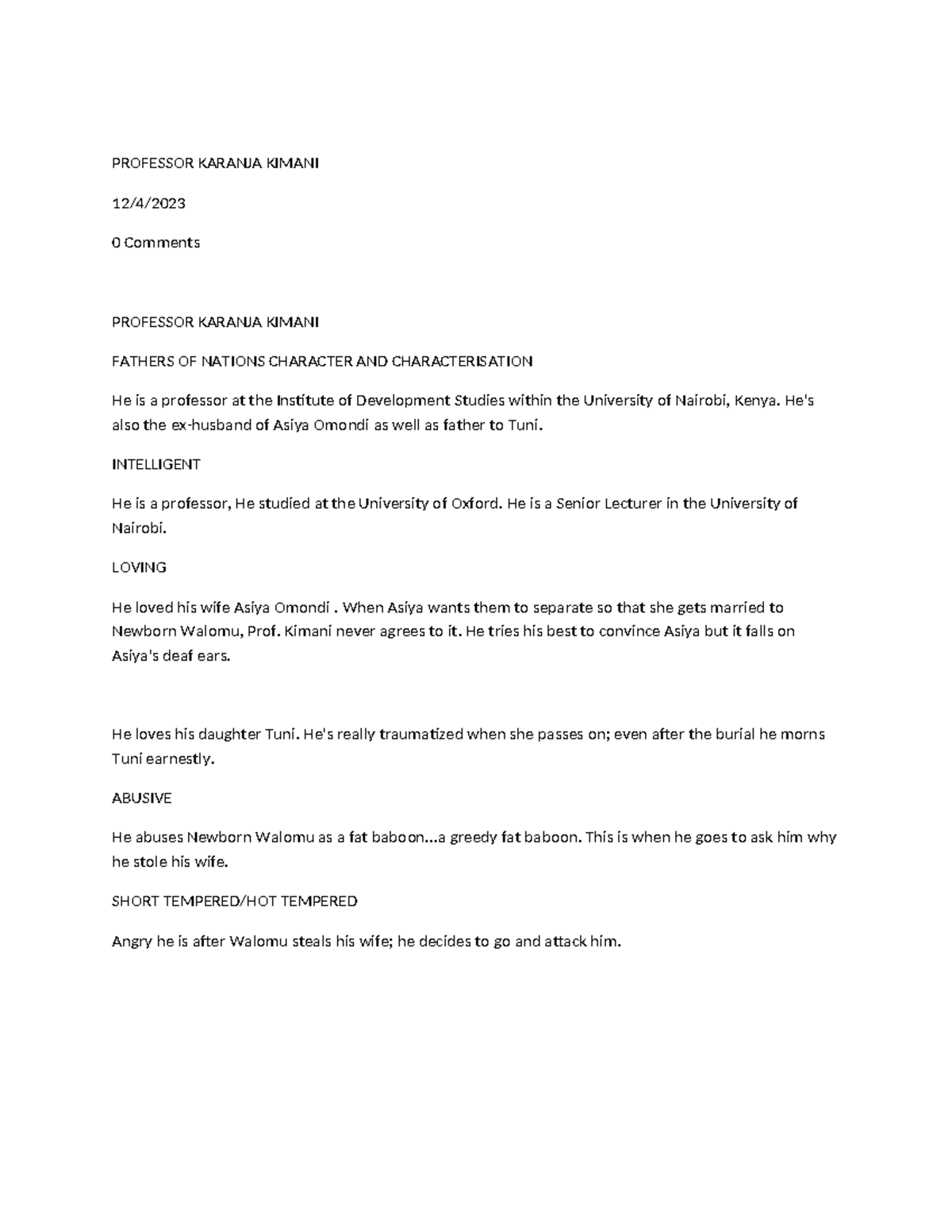 Fathers of nations - PROFESSOR KARANJA KIMANI 12/4/ 0 Comments ...