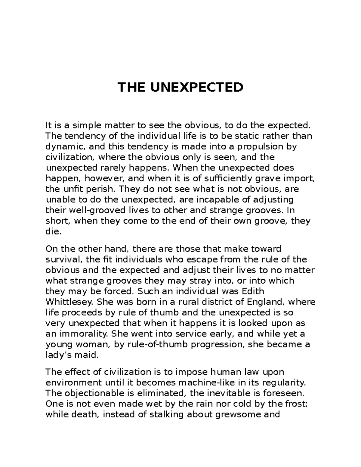 18. The Unexpected - huuuuu - THE UNEXPECTED It is a simple matter to ...