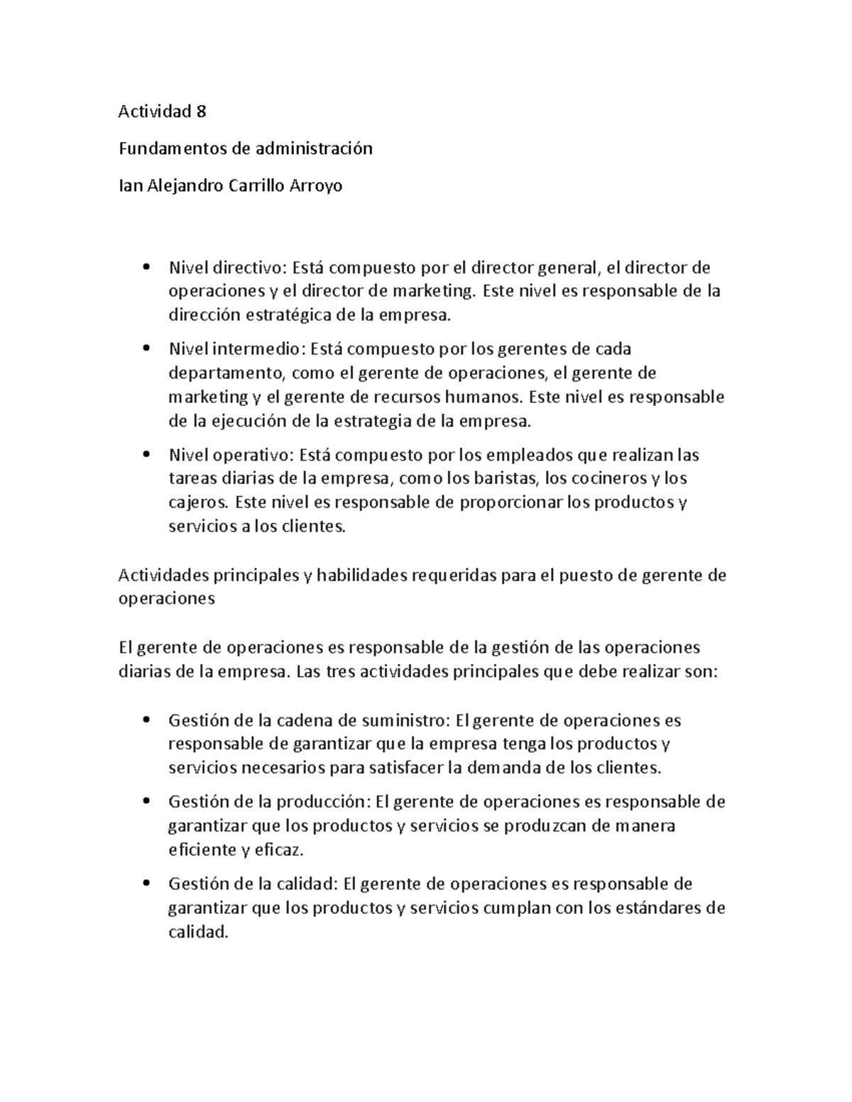 Actividad 8 - Actividad 8 Fundamentos de administración Ian Alejandro ...