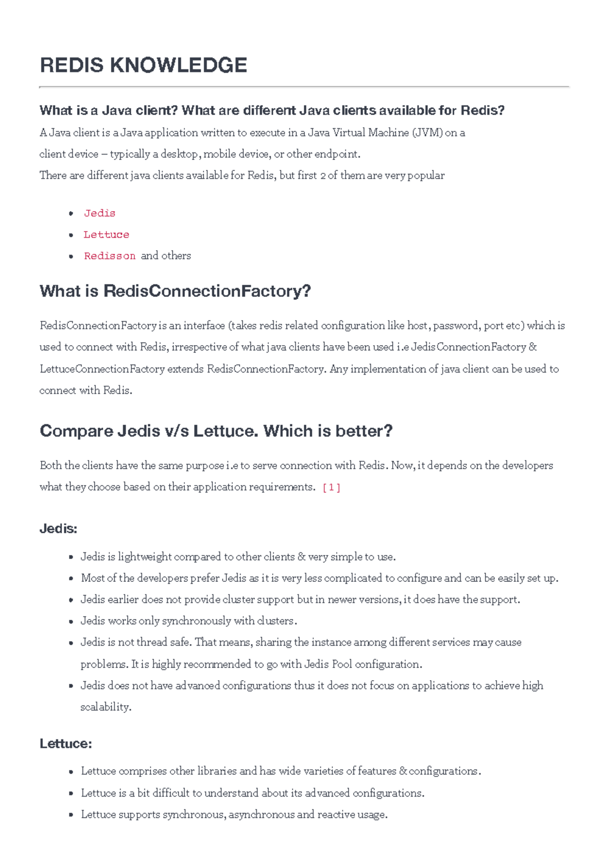 Redis Knowledge - ef erhjer er - REDIS KNOWLEDGE What is a Java client? What are different Java ...