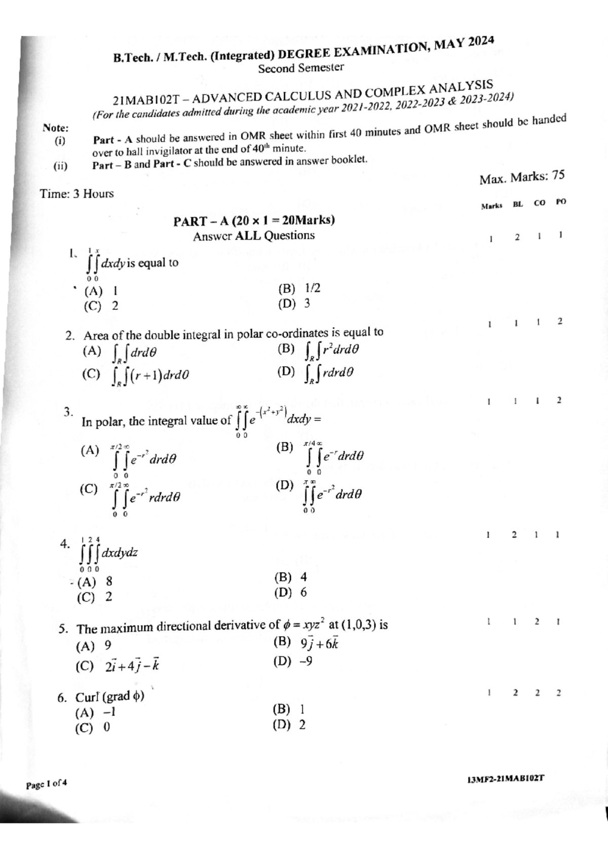 SEM question paper - Advanced Calculus and complex analysis - Studocu