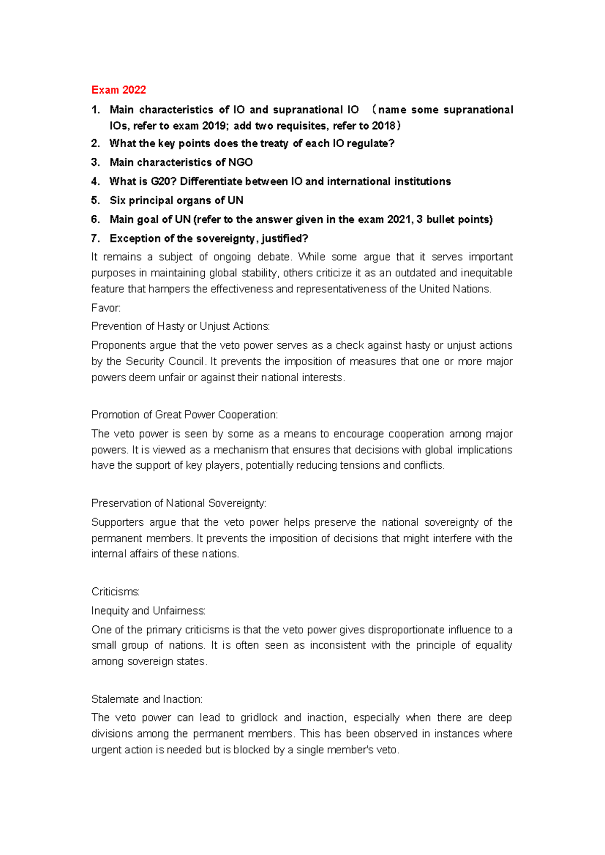 final revision notes - Exam 2022 Main characteristics of IO and ...