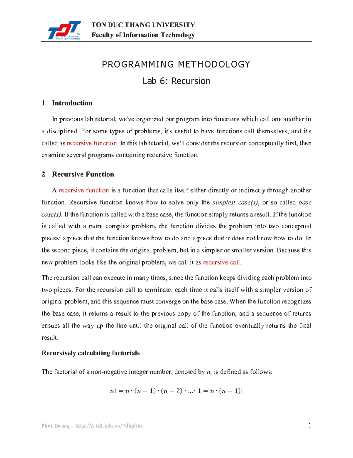 Lab6 - )DFXOW\ RI ,QIRUPDWLRQ 7HFKQRORJ\ Phuc Duong – it.tdt.edu/~dhphuc PROGRAMMING - Studocu