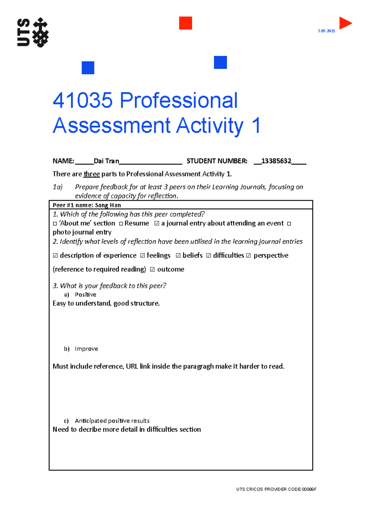 Professional Assessment Activity 1 worksheet - 41035 Professional ...