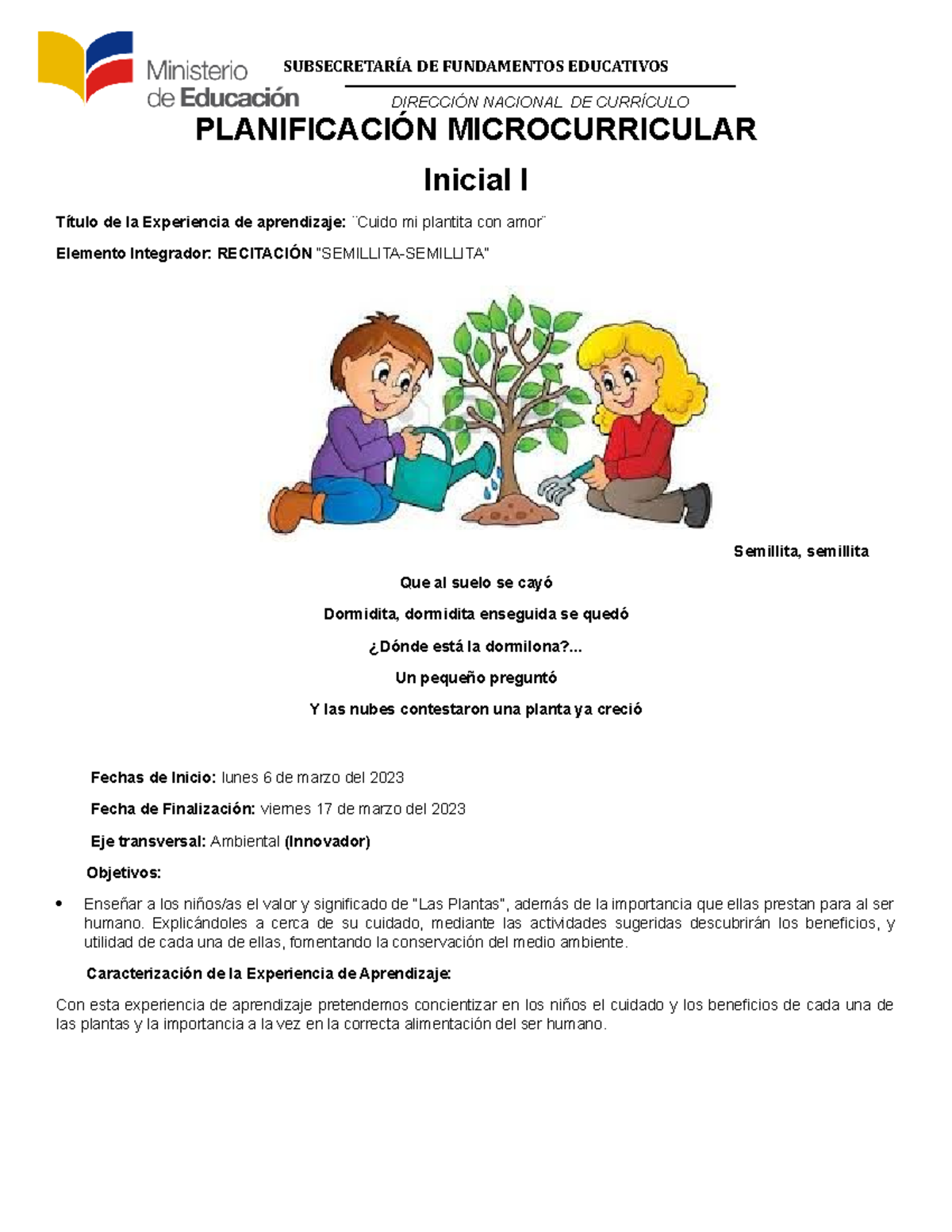 Planificacion DE LAS Plantas - DIRECCIÓN NACIONAL DE CURRÍCULO ...