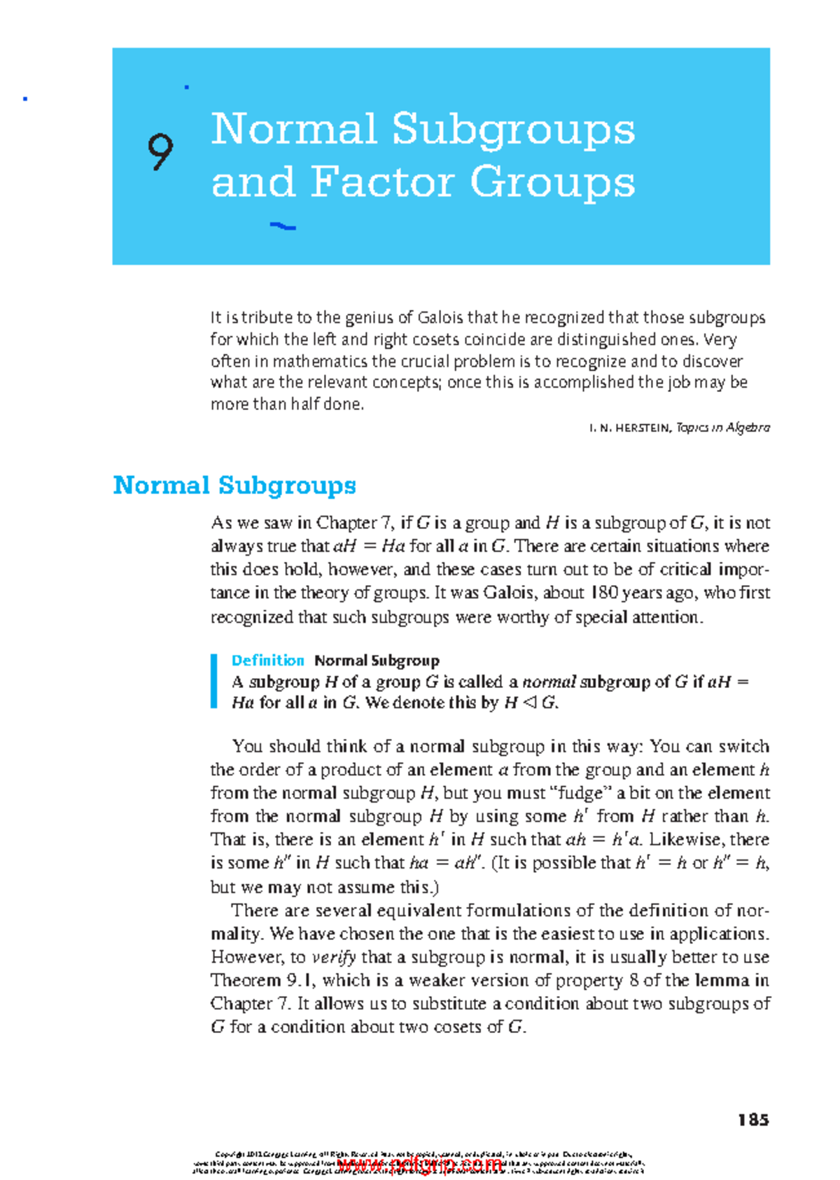 Contemporary Abstract Algebra 11 - 185 9 Normal Subgroups and Factor Groups It is tribute to the ...