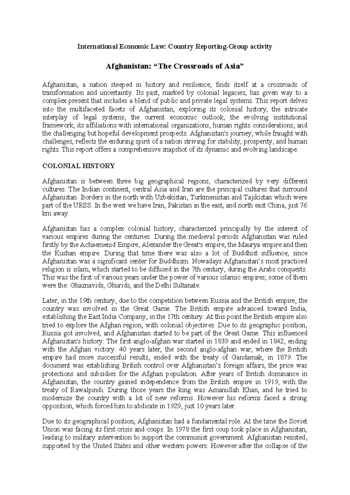 LEC paper-Afghanistan - International Economic Law: Country Reporting ...