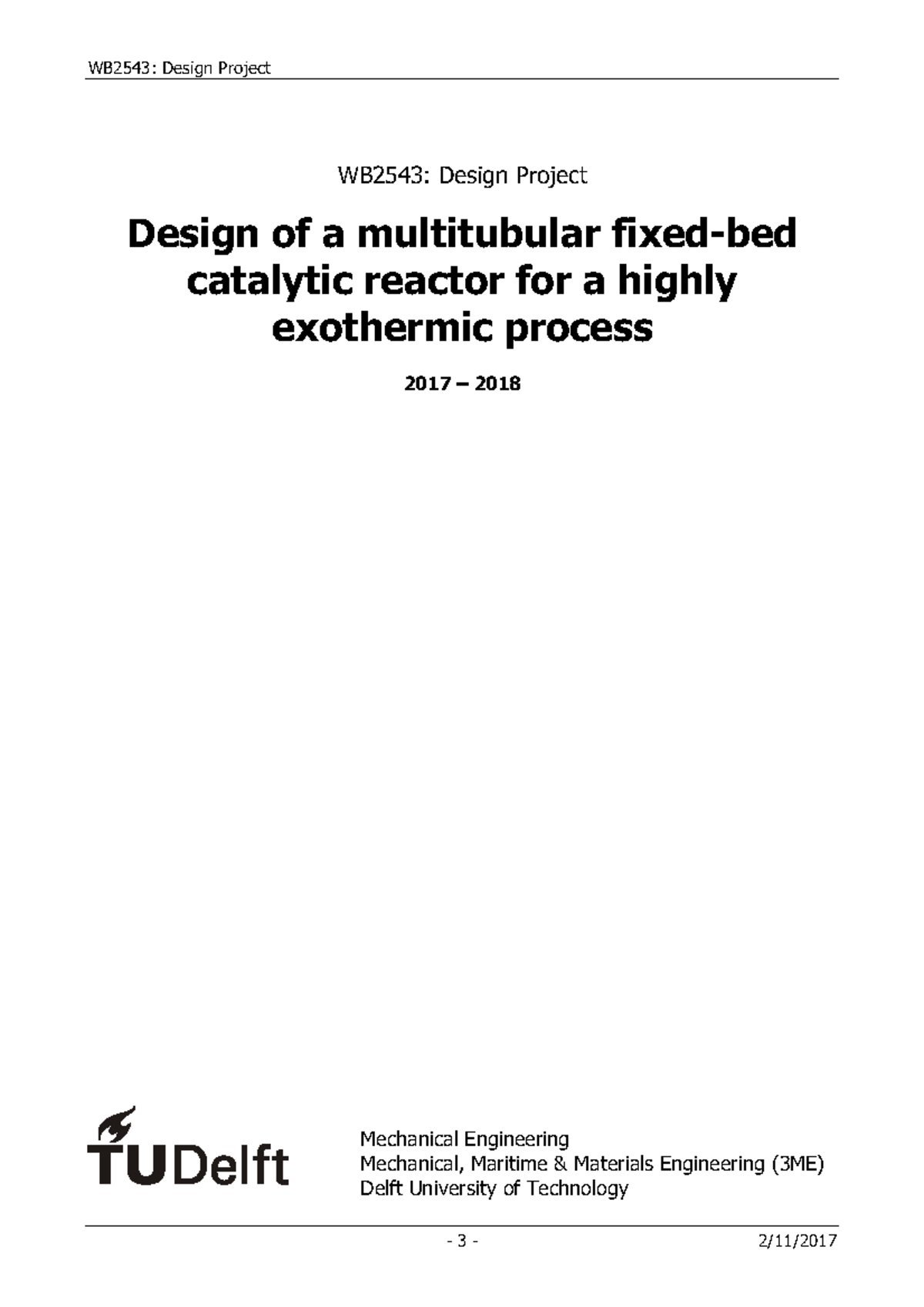 Multitubular reactor - College-aantekeningen 1 - WB2 543: Design ...