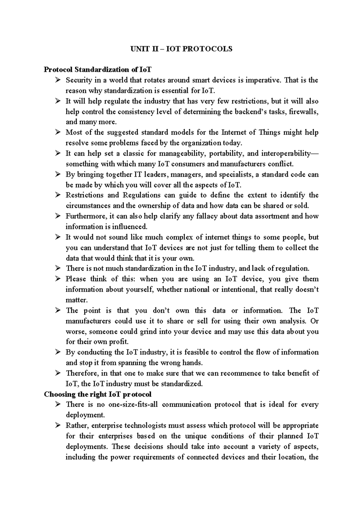 Mc4302 Iot Unit 2 Notes Unit Ii Iot Protocols Protocol Standardization Of Iot Security In