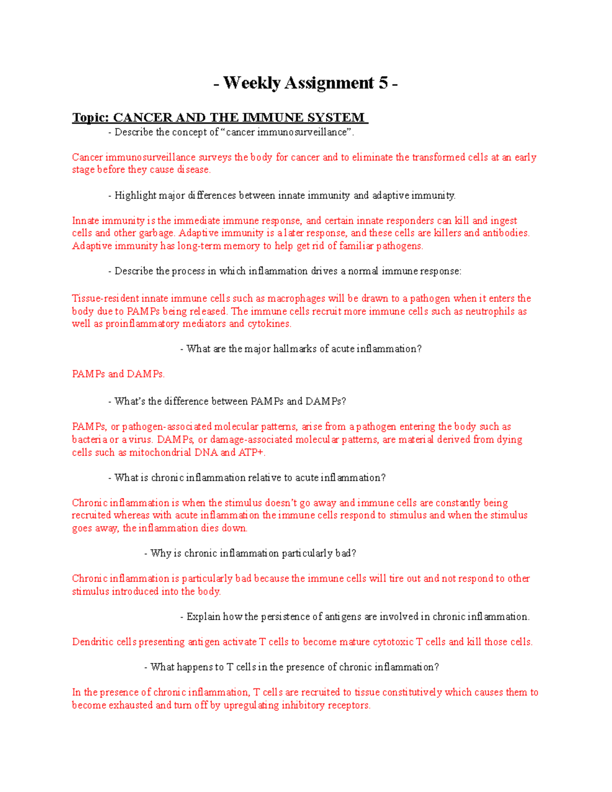Weekly Assignment 5 - Cancer immunosurveillance surveys the body for ...