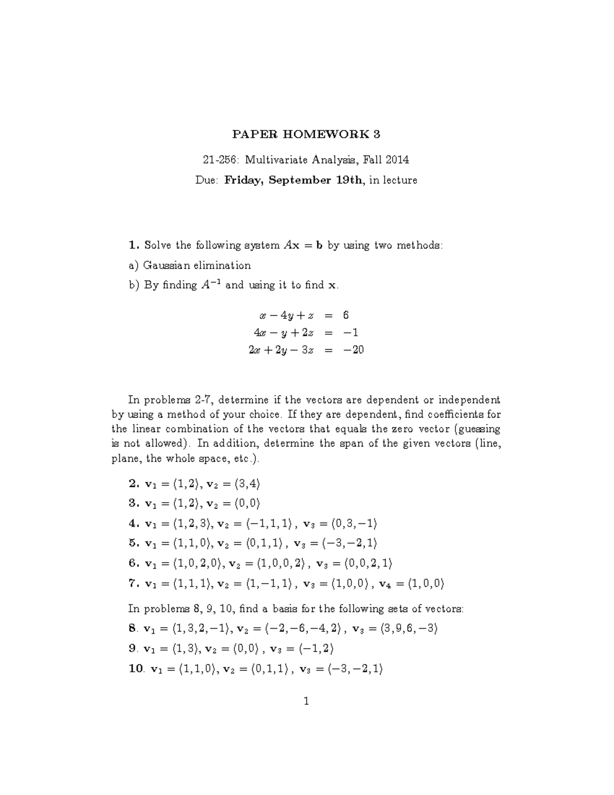 Paper Homework 3 - PAPER HOMEWORK 3 21-256: Multivariate Analysis, Fall ...
