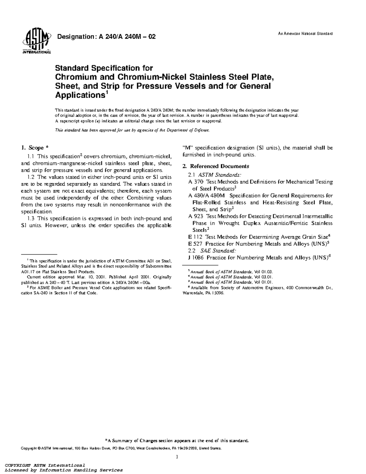 ASTM A 240 - deals with code and standard related to mechanical design ...