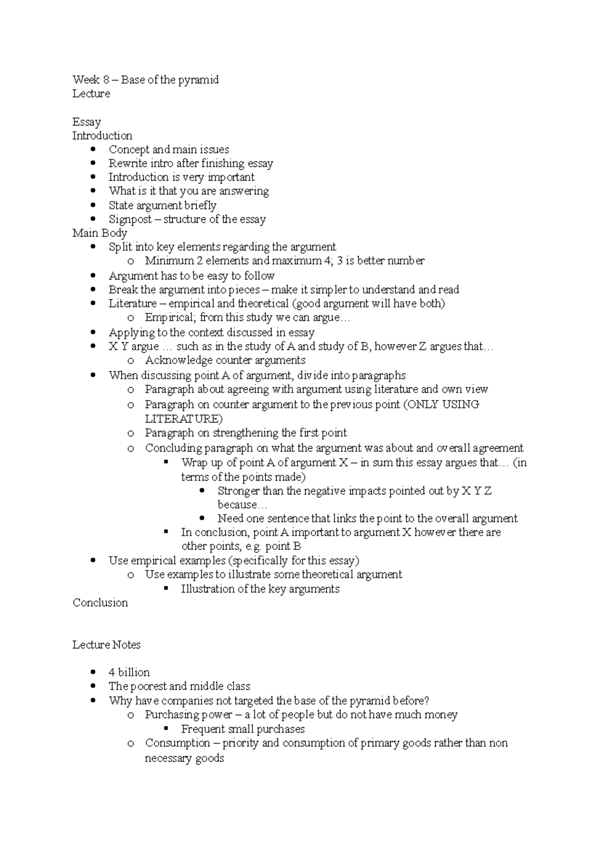 Week 8 – Base of the pyramid - Week 8 – Base of the pyramid Lecture ...