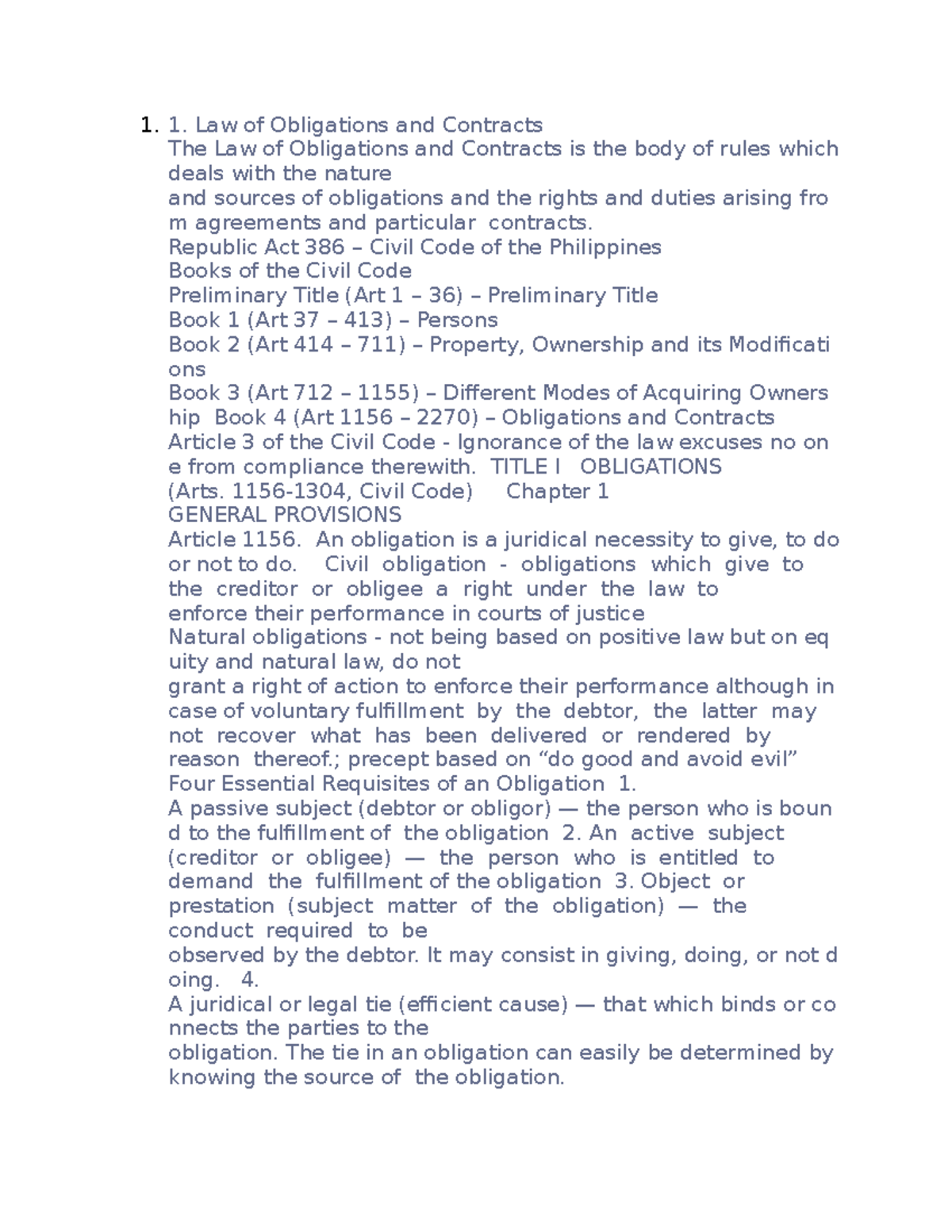 Obligations - Republic Act 386 – Civil Code of the Philippines Books of ...