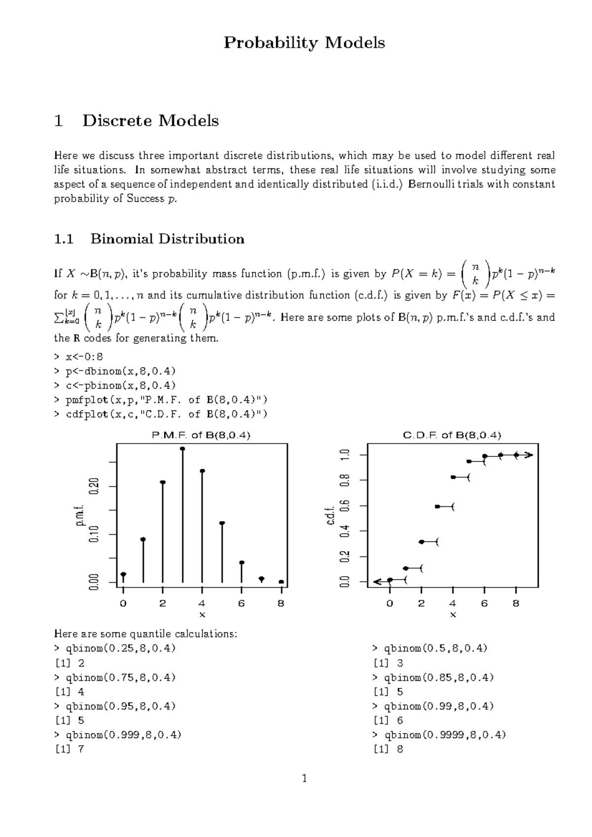 Probmodels - Lecture notes 3-5 - Probability Models 1 Discrete Models ...