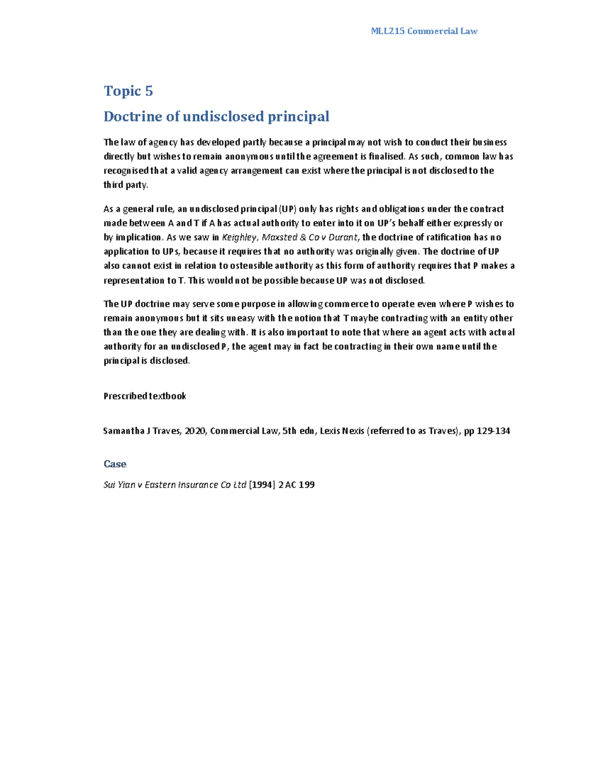 Topic 5 doctrine of undisclosed principles - MLL215 Commercial Law ...