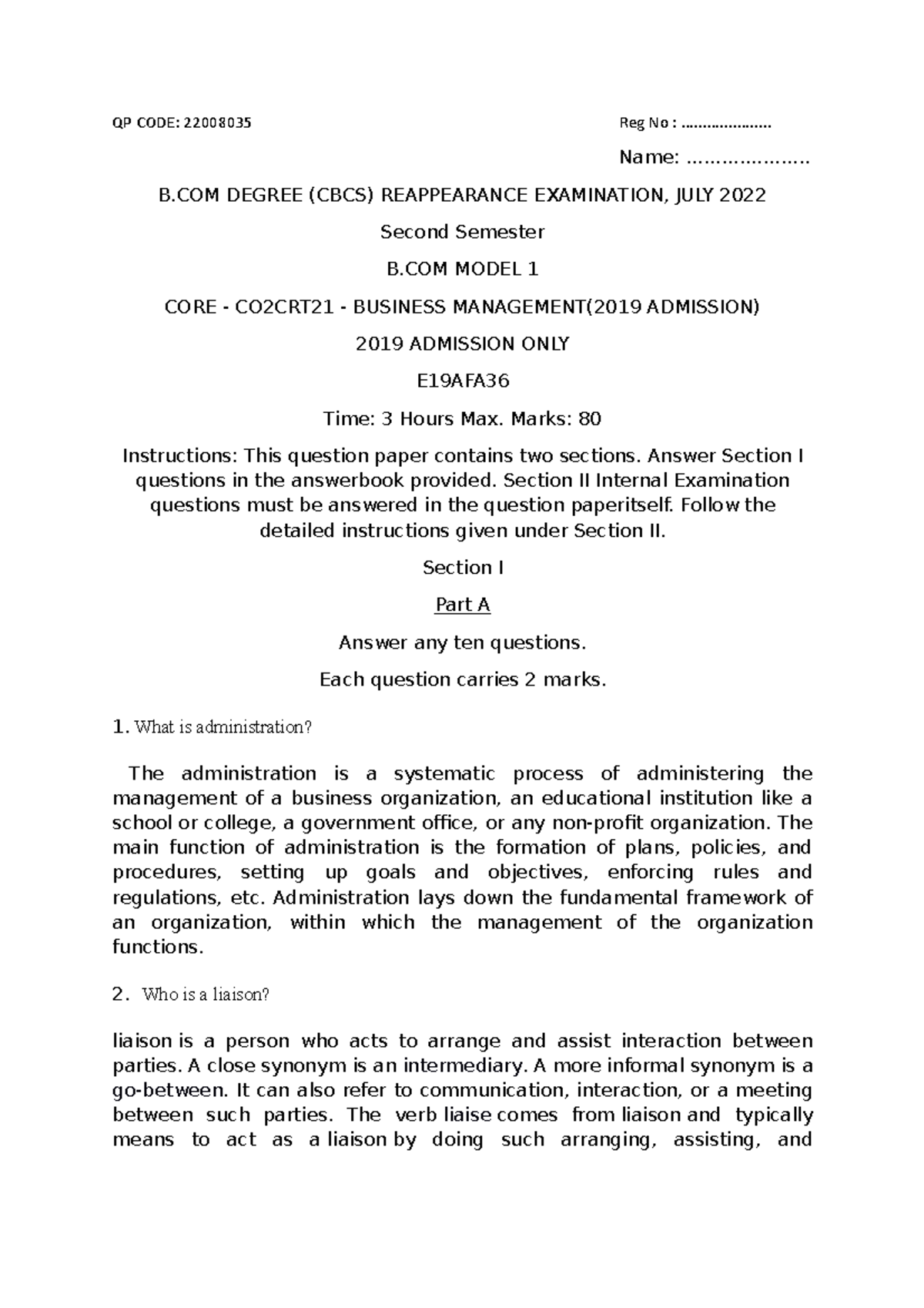 BM July 2022 (2019 adm) Scheme - QP CODE: 22008035 Reg No : ..................... Name: - Studocu