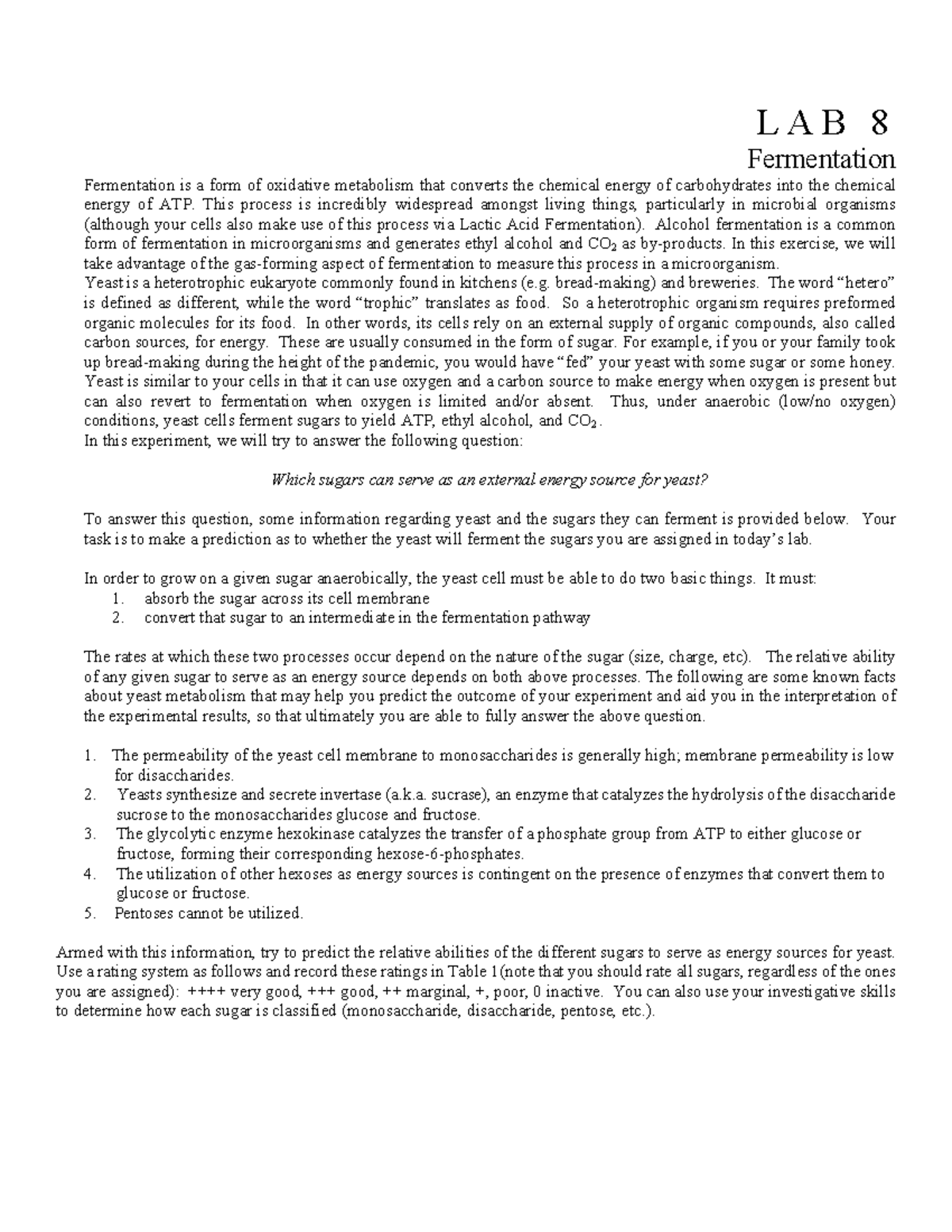 Lab 8 Fermentation - SDSU BIOL203L - L A B 8 Fermentation Fermentation ...