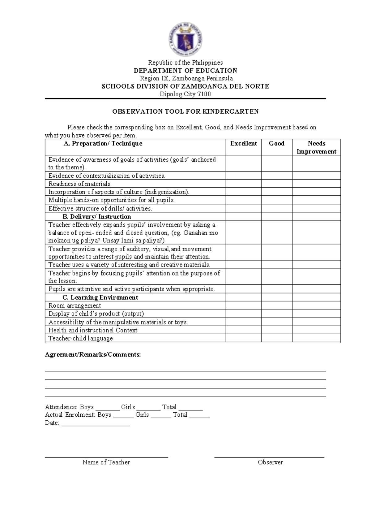 Star observation -kinder-to grade 6 - Republic of the Philippines ...