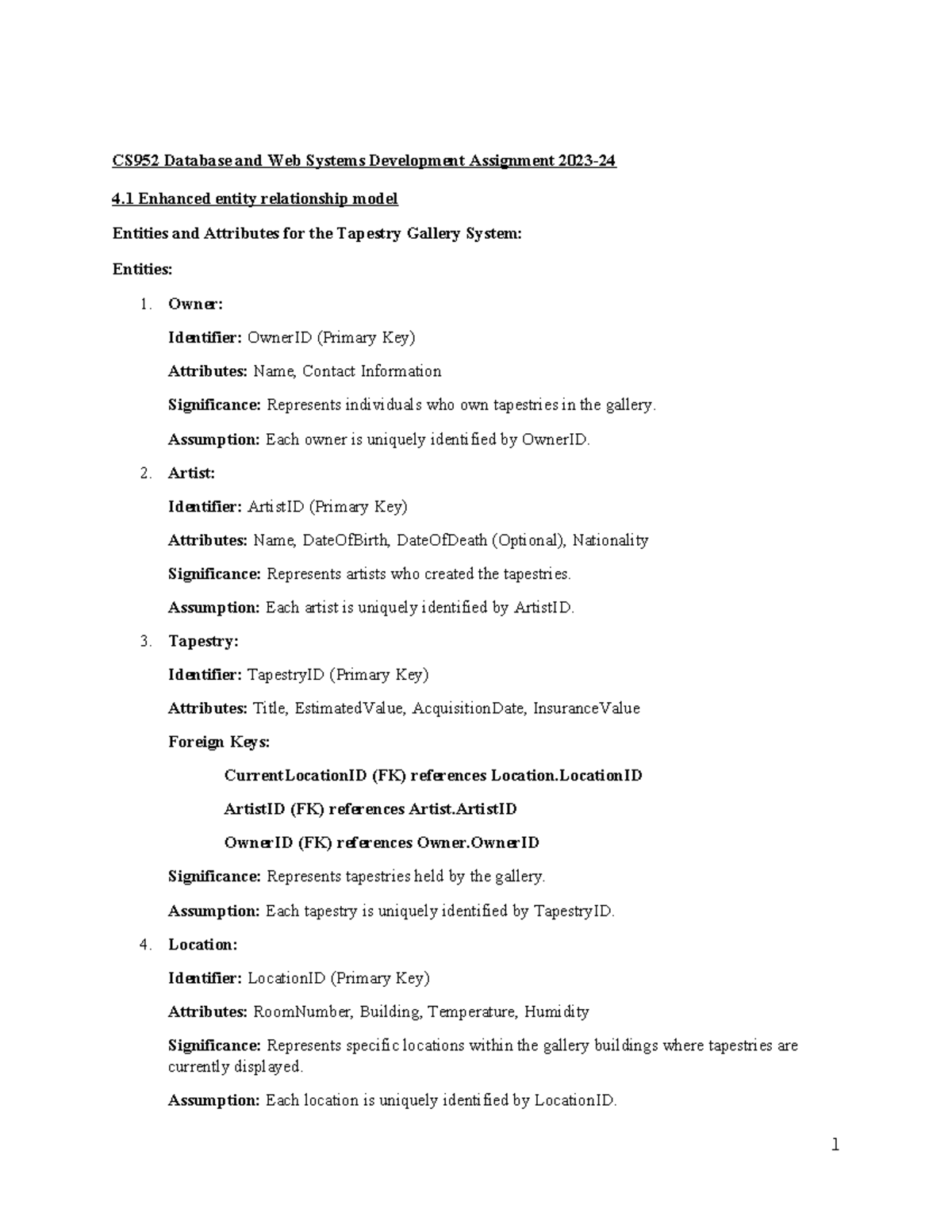 Cs952 Database Owner Identifier Ownerid Primary Key Attributes Name Contact Information