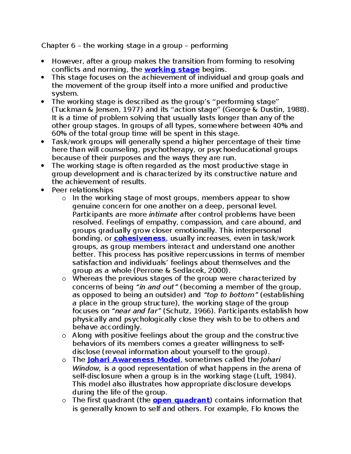 Chapter 6 – the working stage in a group – performing - Chapter 6 – the ...