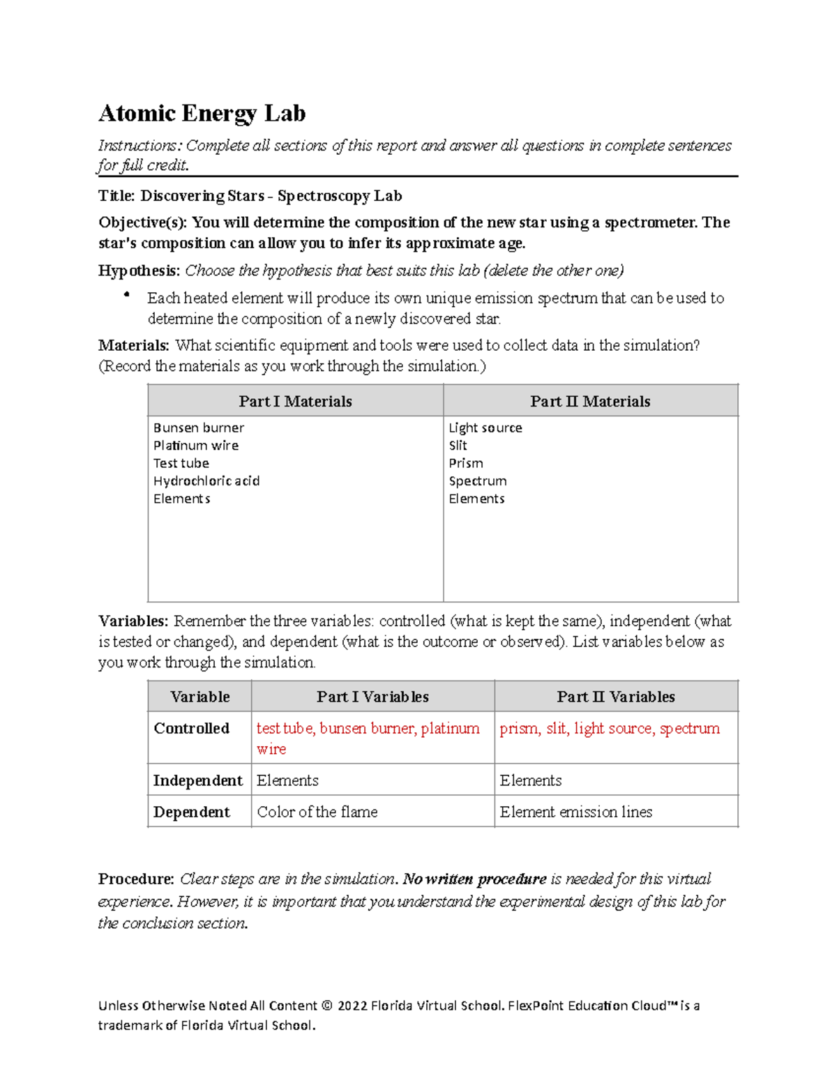 Atomic energy lab - Atomic Energy Lab Instructions: Complete all ...
