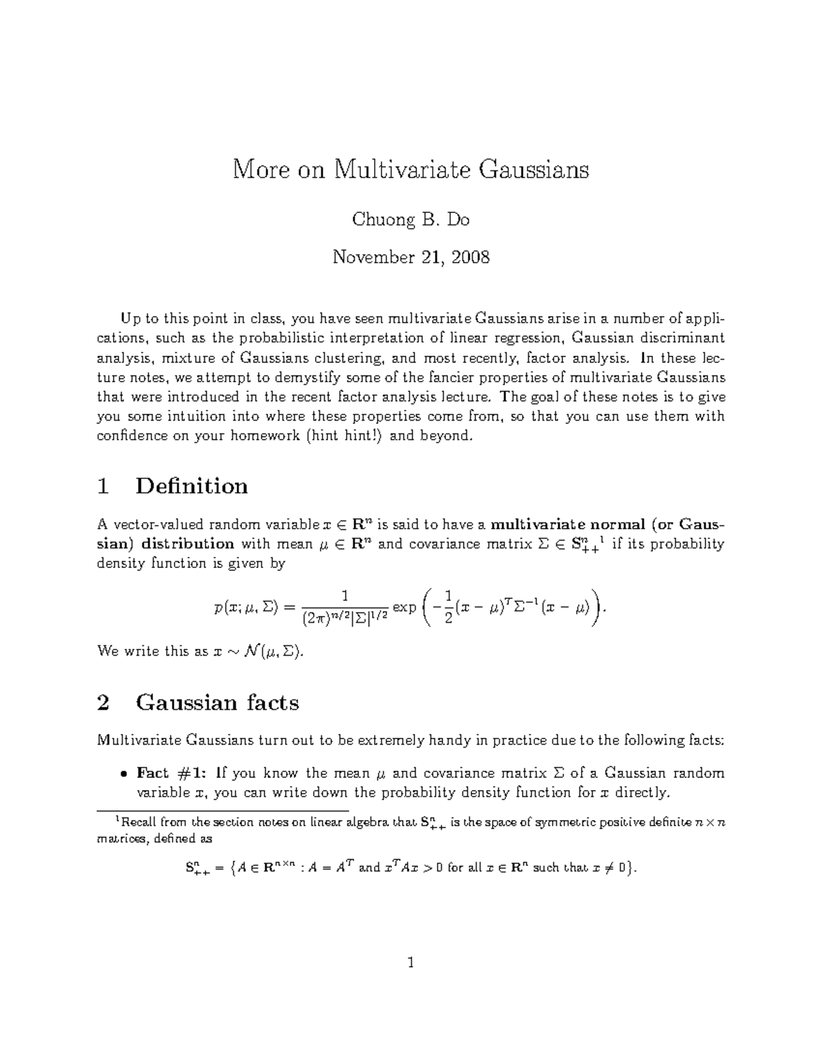 5 stanford - Lecture notes - More on Multivariate Gaussians Chuong B ...