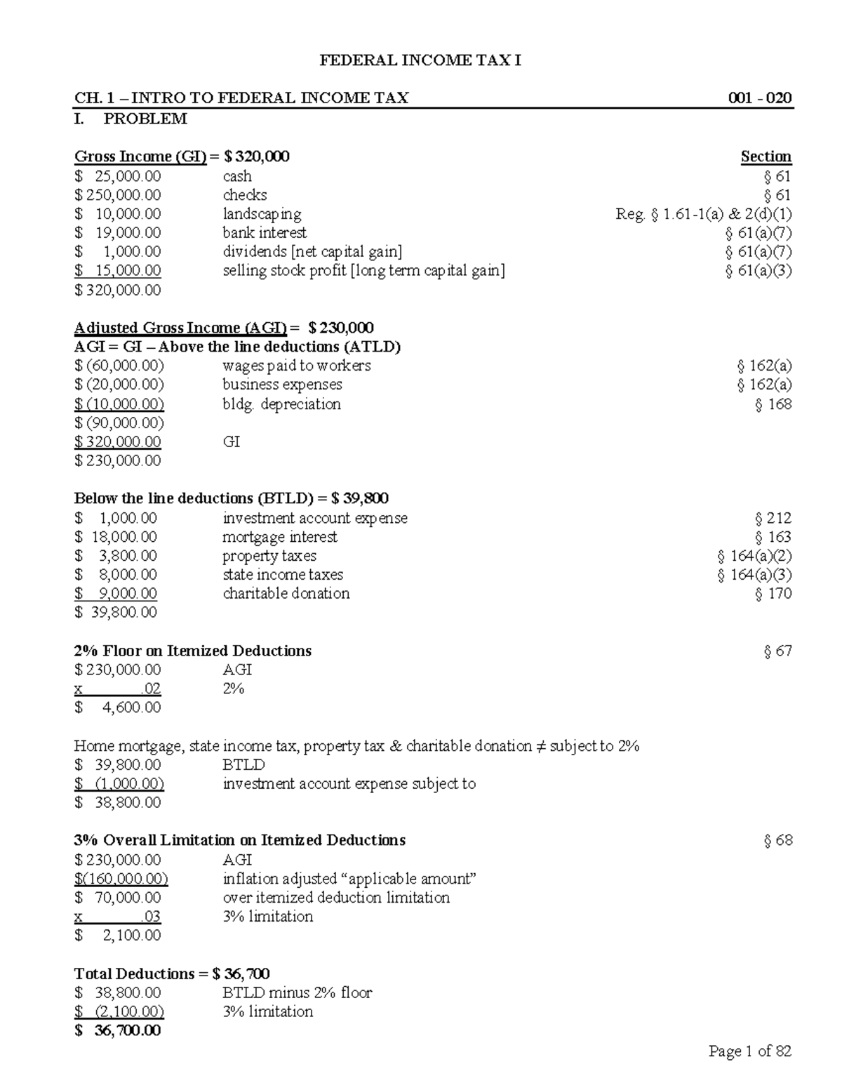 Fed Inc Tax Outline 3 - Summary Taxation of Individual Income - CH. 1 ...