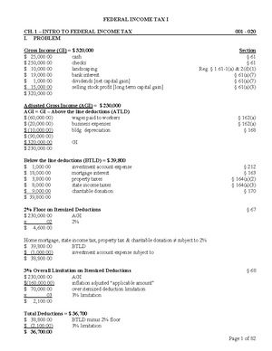 Fed Inc Tax Outline 1 - Summary Taxation of Individual Income - Outline ...